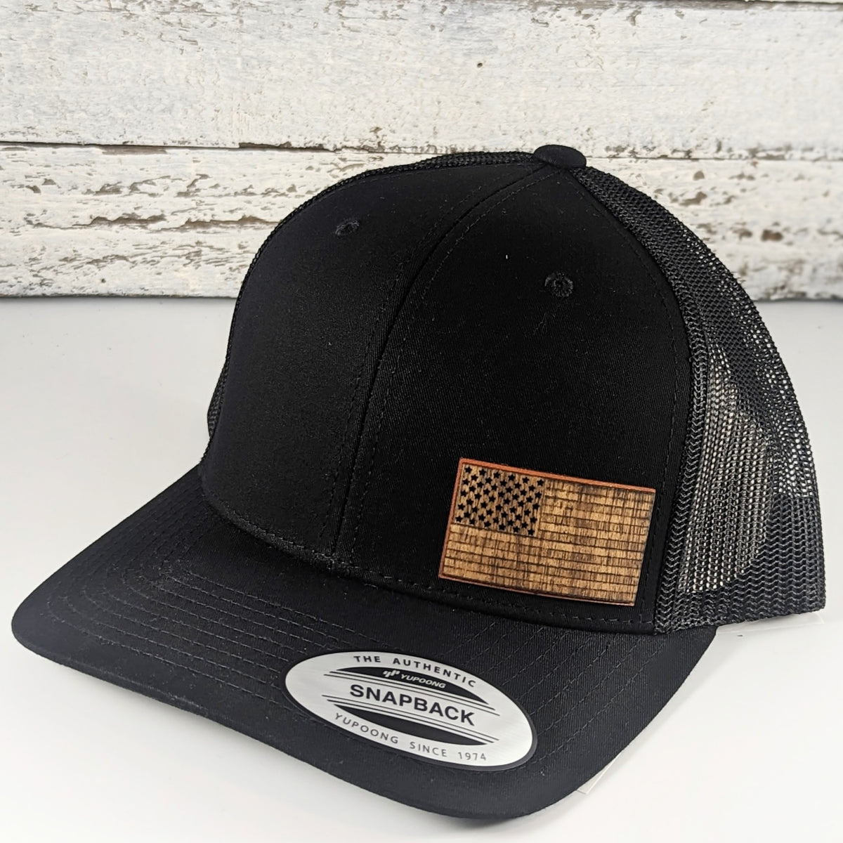 Stained Wood Leather US Flag Patch Hat – Caps Elevated